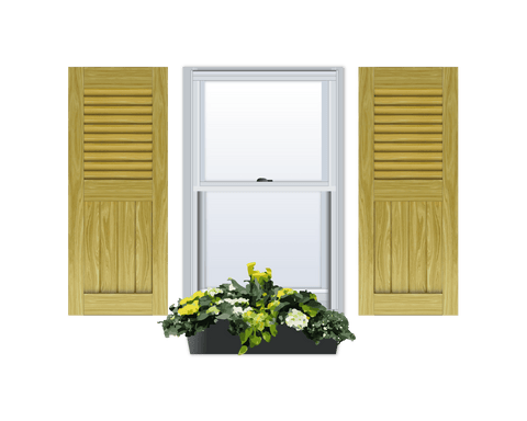 Louver Over Flat Panel V Groove Pine Shutter - 1 Pair | Monument Shutters