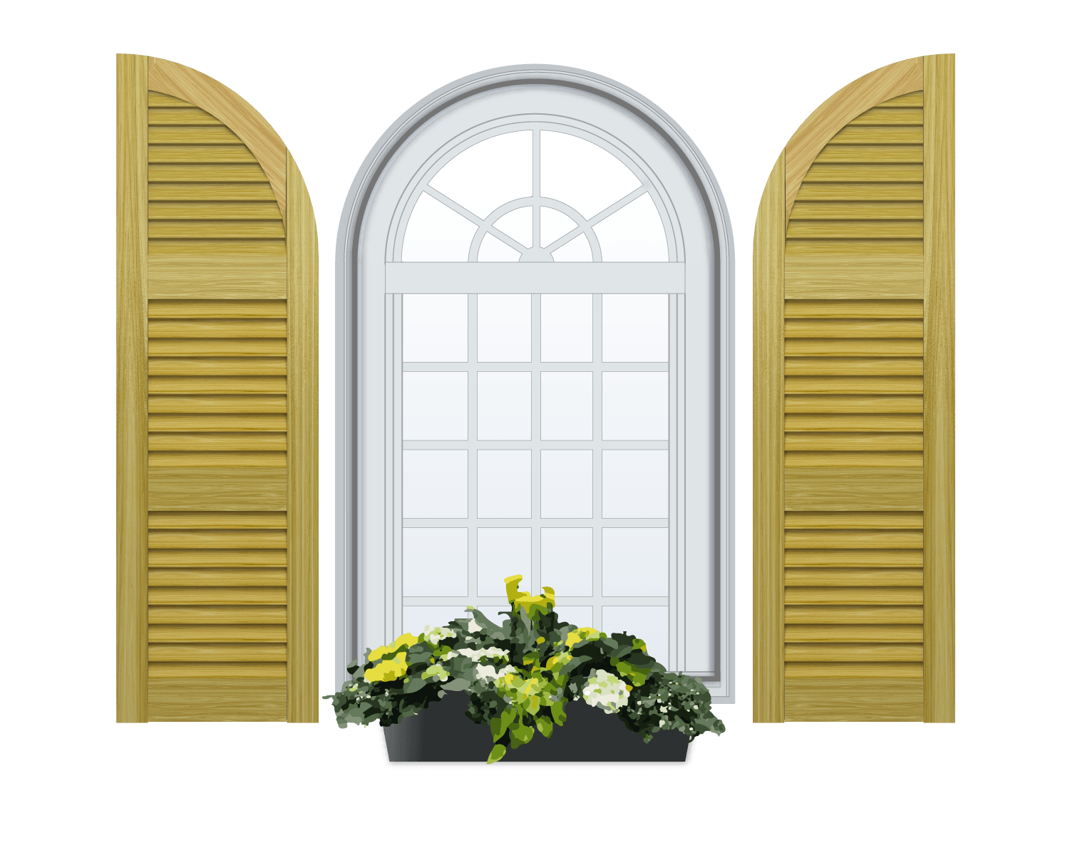 Louvered Arch Top Pine Shutters - 3 Equal Sections | Louvered Pine ...